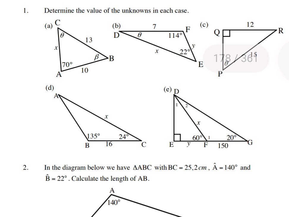 1. Determine the value of the unknowns in | StudyX