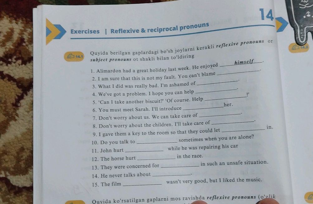 Exercises | Reflexive reciprocal pronouns | StudyX