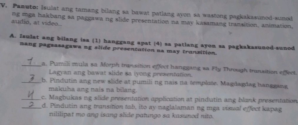 V. Panuto: Isulat ang tamang bilang sa bawat | StudyX