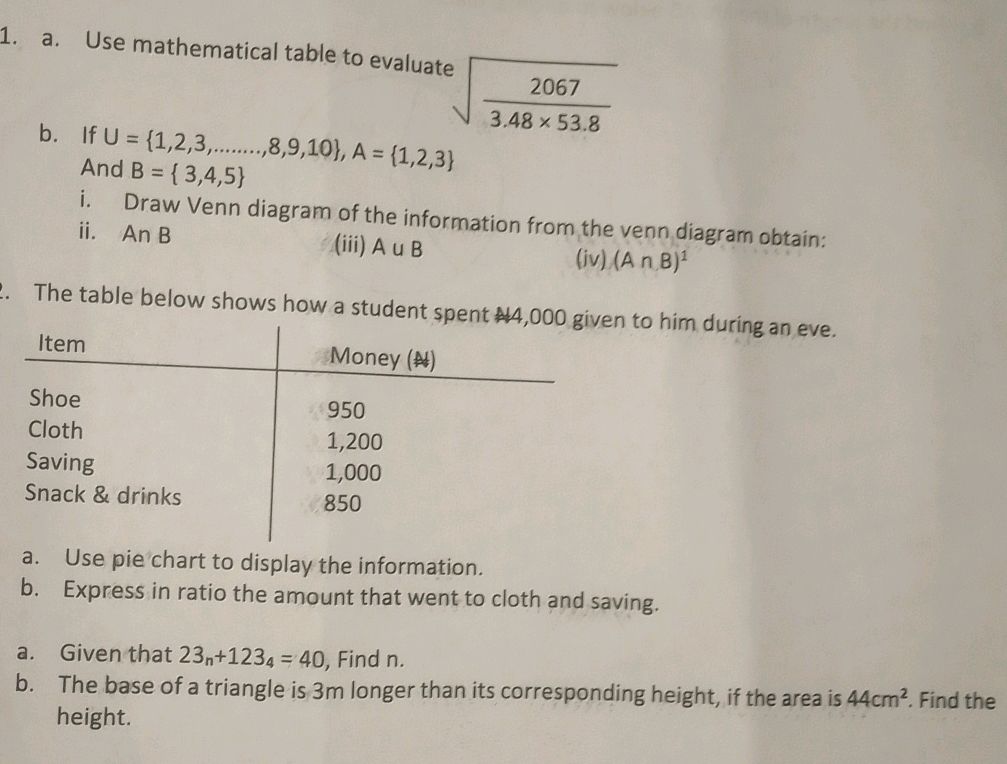 1. a. Use mathematical table to evaluate $ { | StudyX