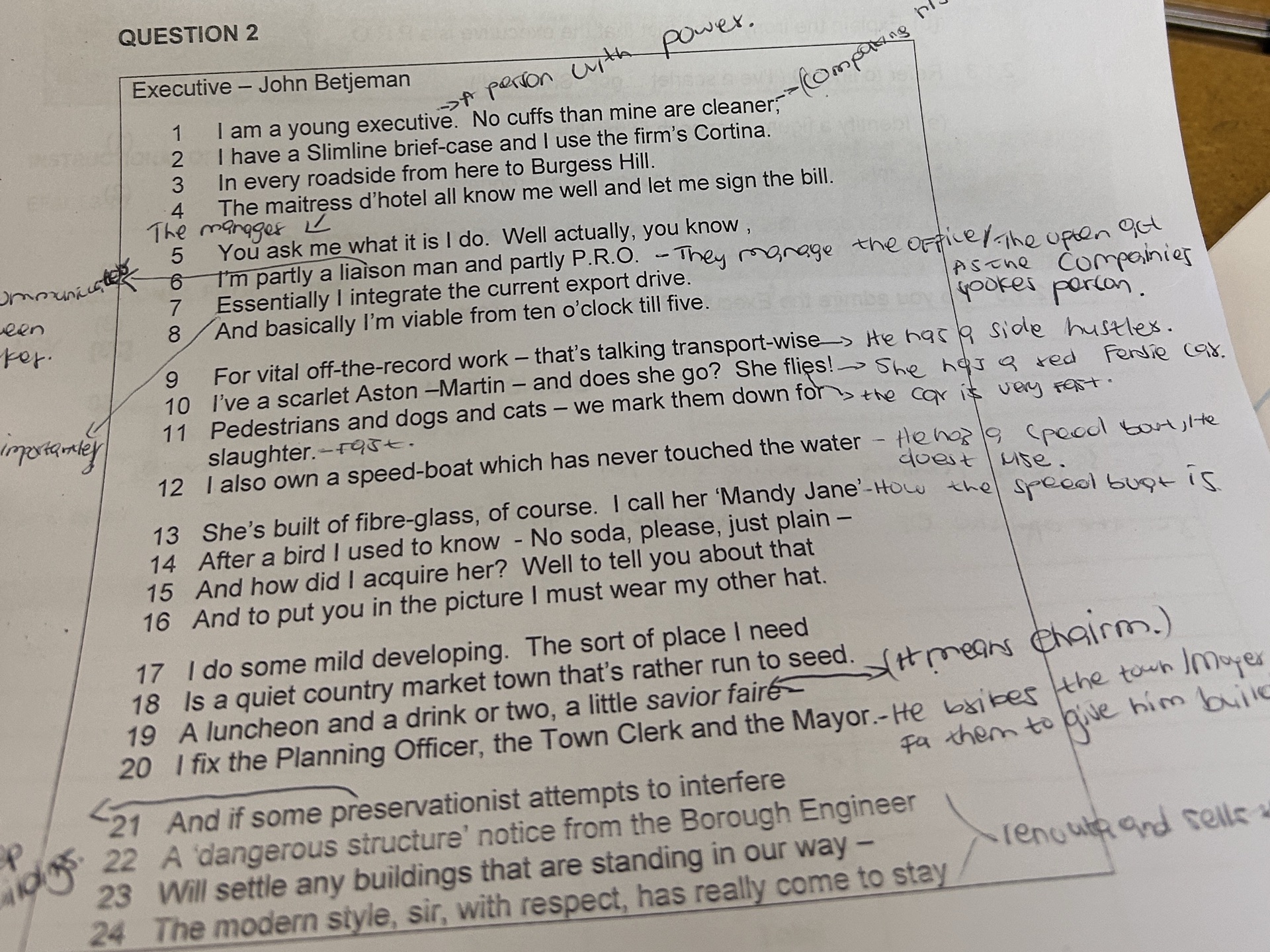 QUESTION 2 Executive - John Betjeman 1 I am