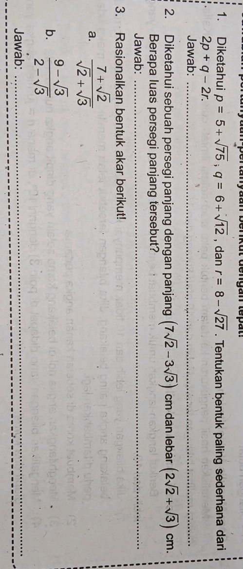 1. Diketahui $p = 5 + {75}$, $q = 6 + | StudyX