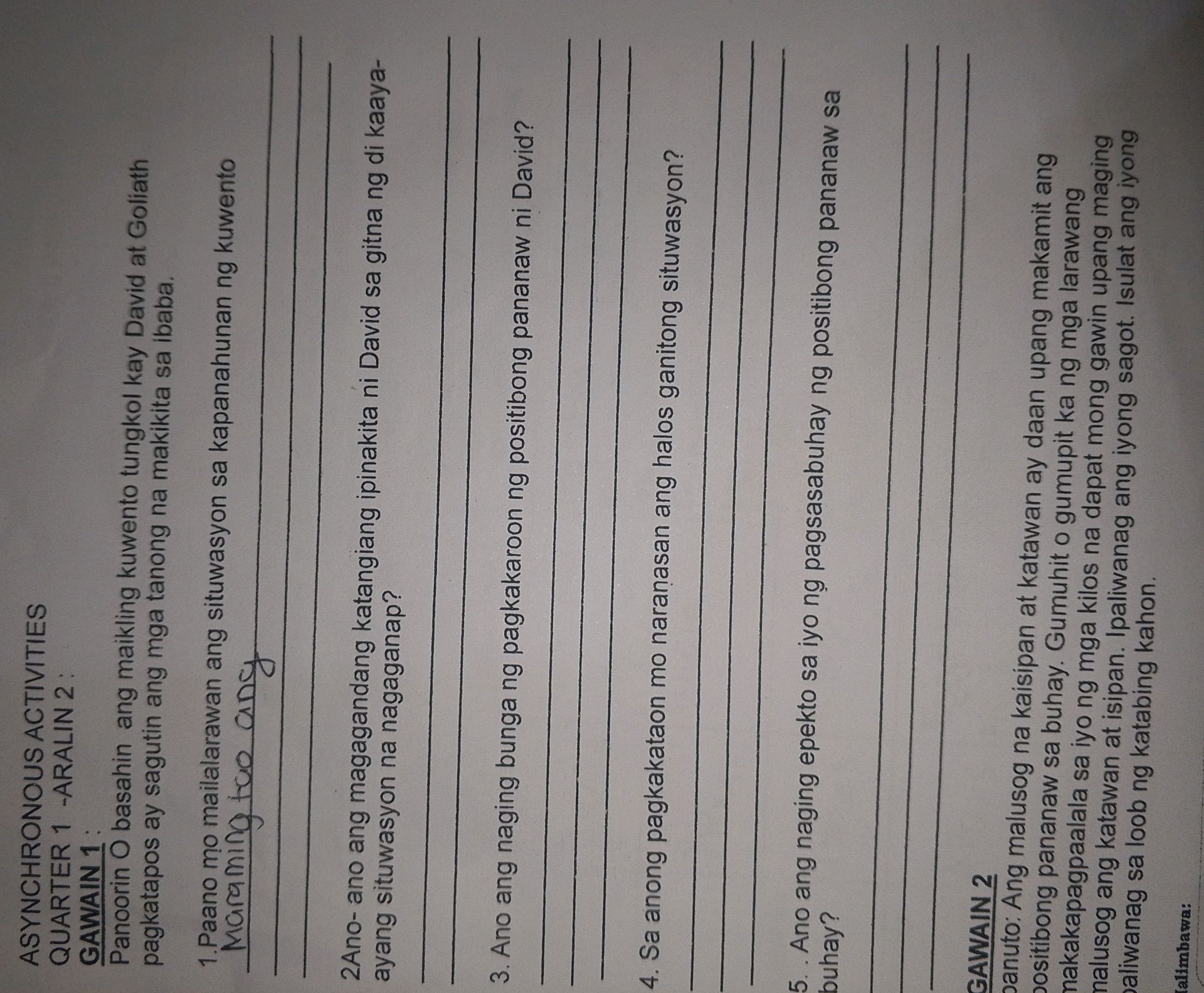 ASYNCHRONOUS ACTIVITIES QUARTER 1 -ARALIN 2: | StudyX