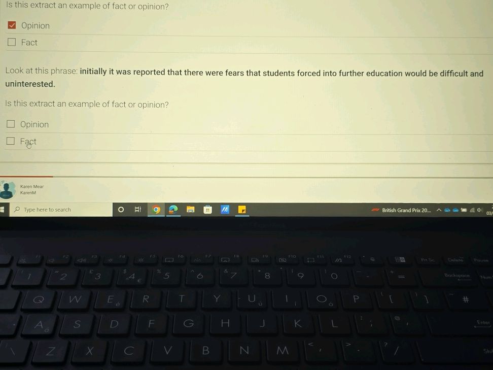 Is this extract an example of fact or | StudyX