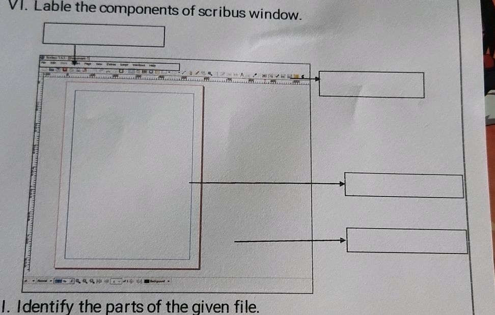 VI. Lable the components of scribus window. | StudyX