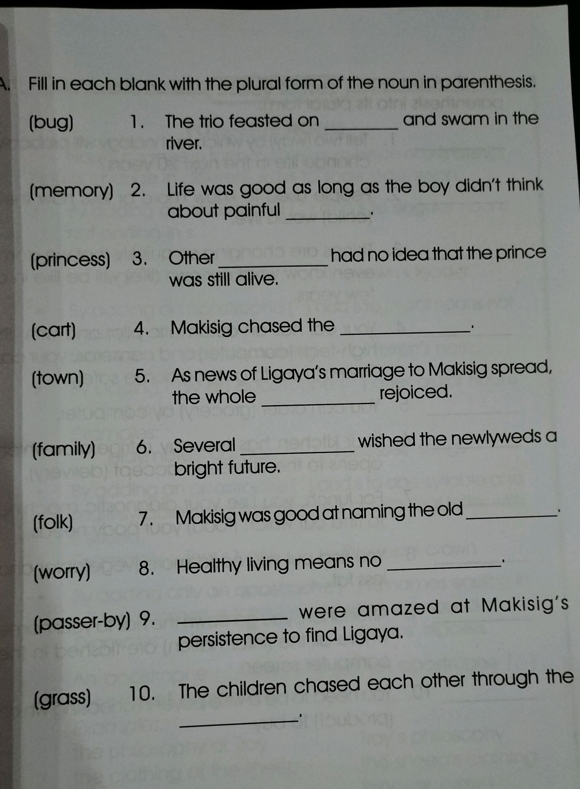 A. Fill in each blank with the plural form | StudyX