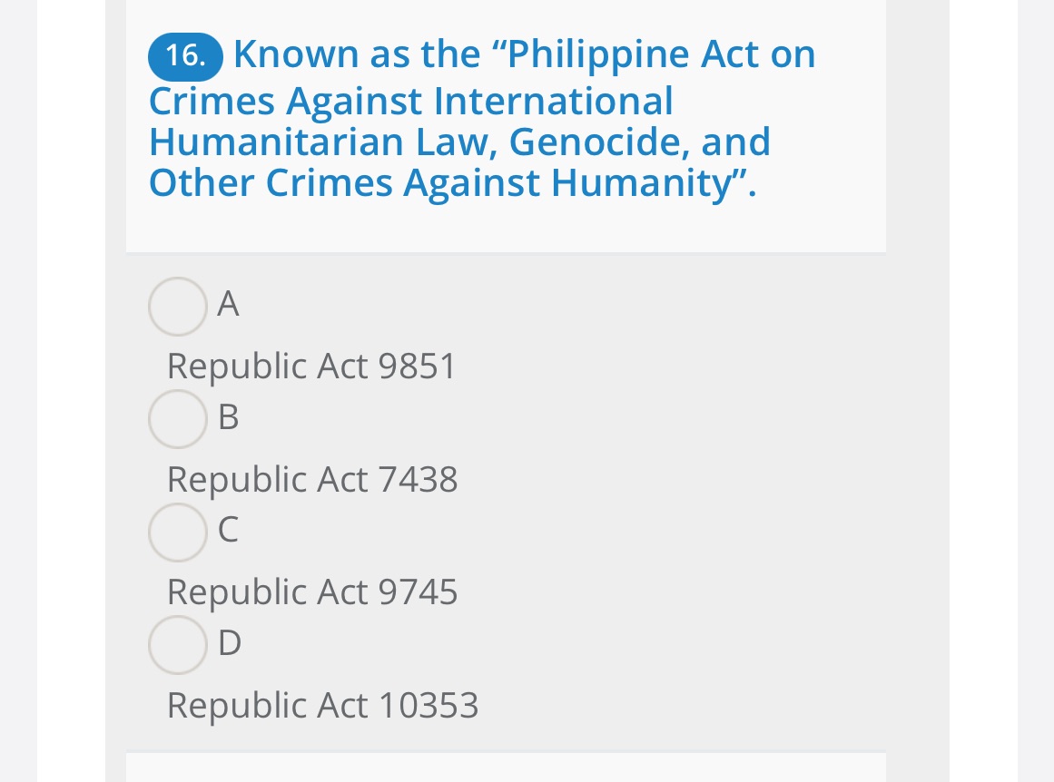 16. Known as the "Philippine Act on Crimes | StudyX