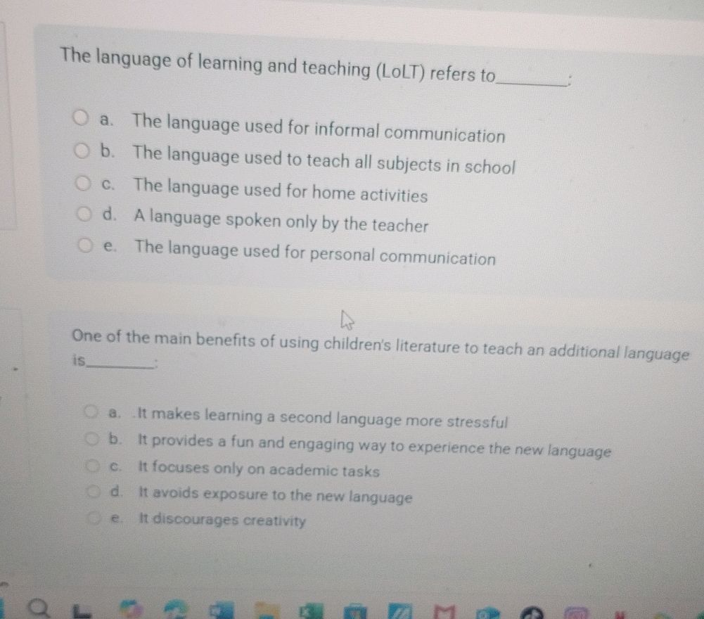 The language of learning and teaching (LoLT) | StudyX