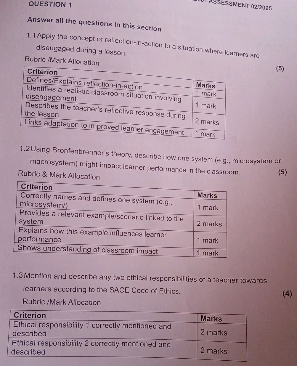QUESTION 1 Answer all the questions in this | StudyX