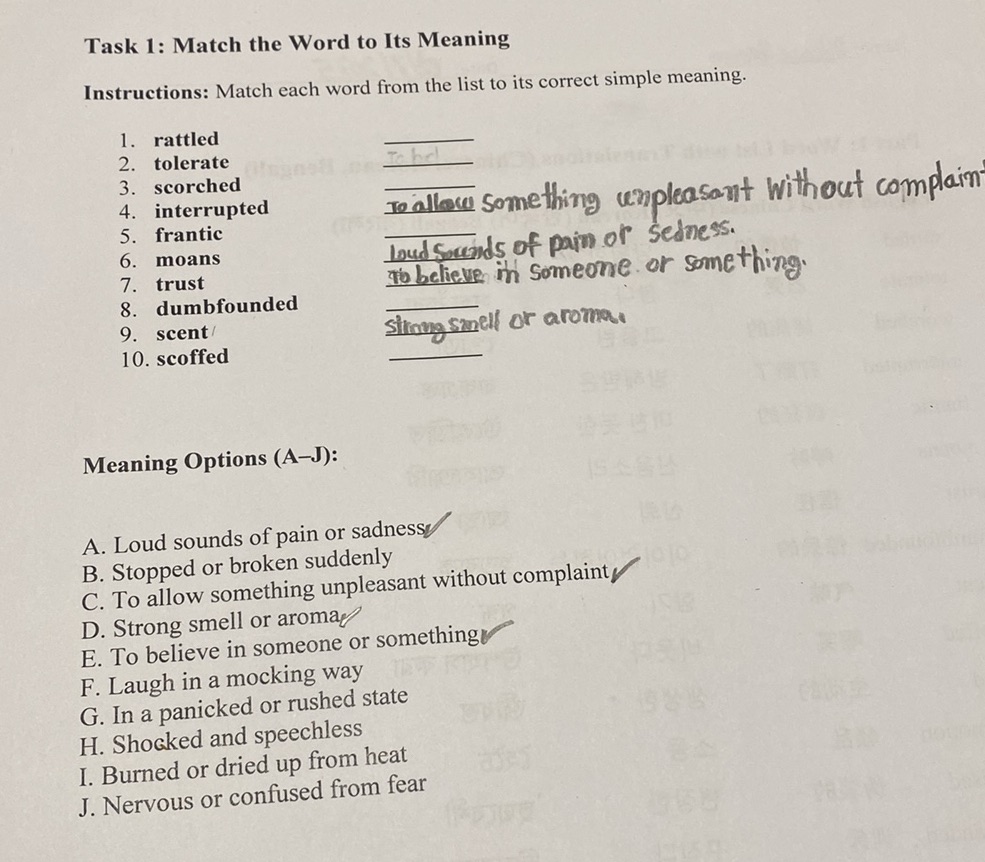 Task 1: Match the Word to Its Meaning | StudyX