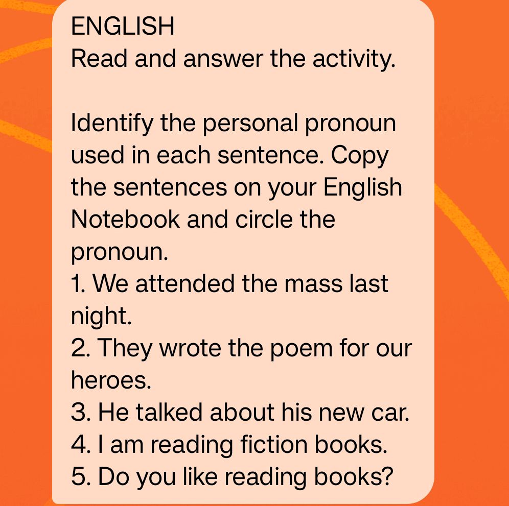 Identify the personal pronoun used in each | StudyX