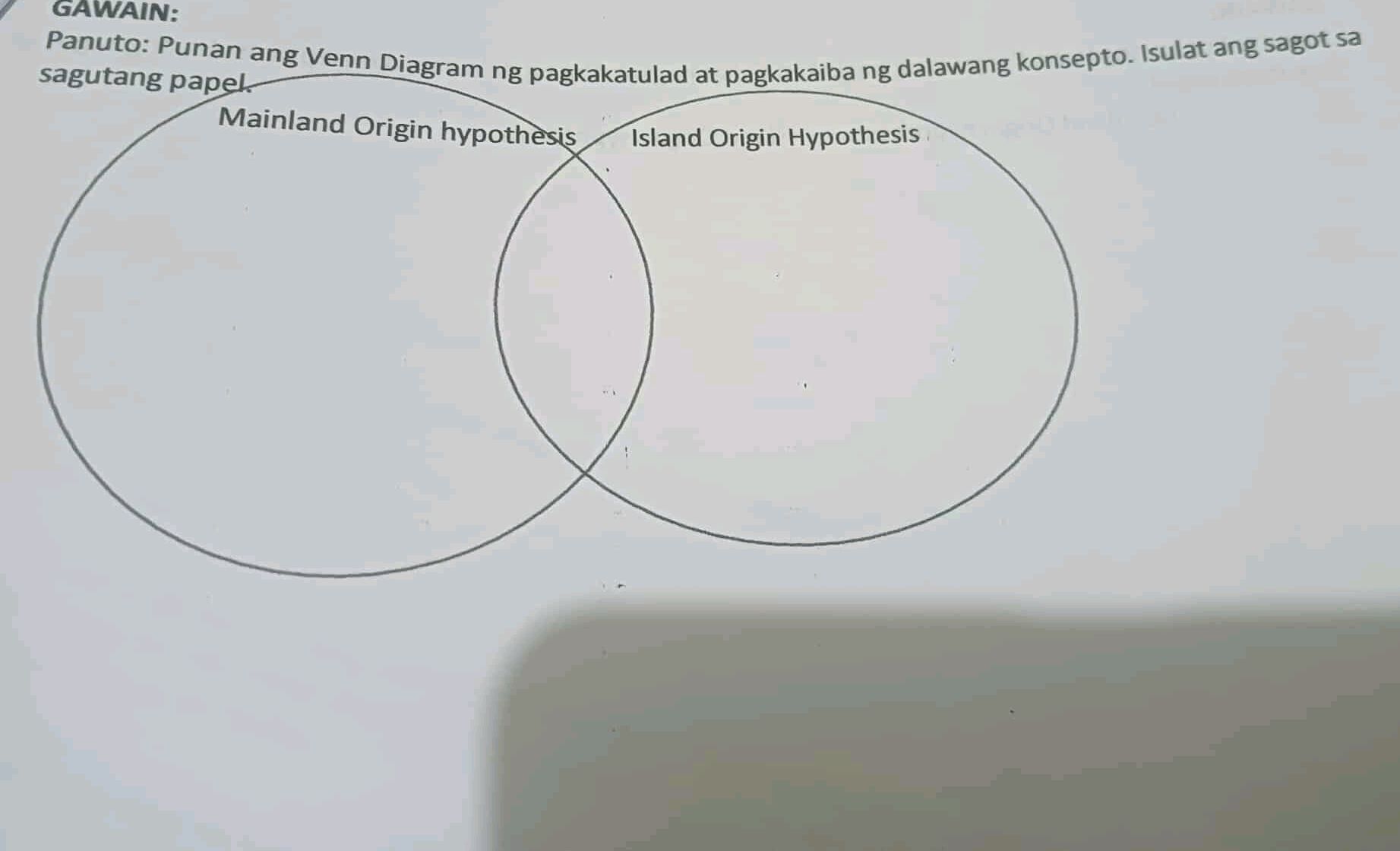 GAWAIN: Panuto: Punan ang Venn Diagram ng | StudyX