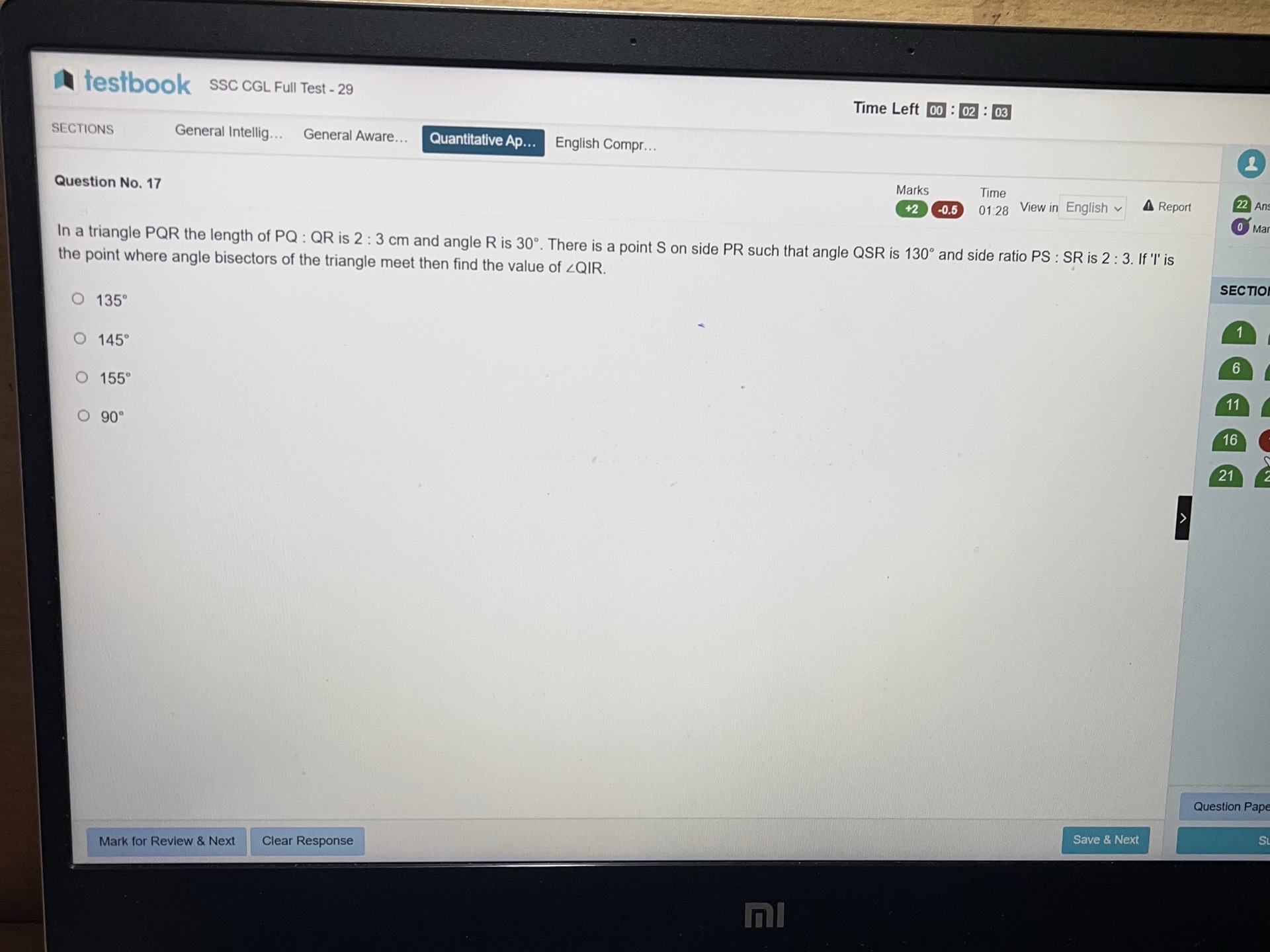 In a triangle PQR the length of PQ : QR is 2 | StudyX