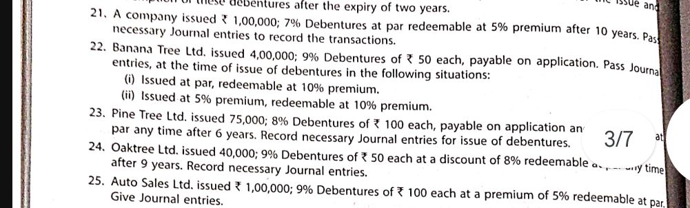 21. A company issued ₹ 1,00,000; 7% | StudyX