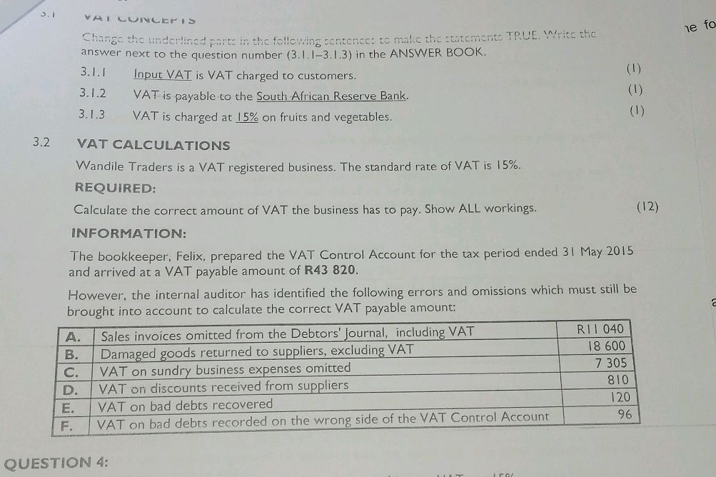 3.1 VAT CONCEPTS Change the underlined parts | StudyX