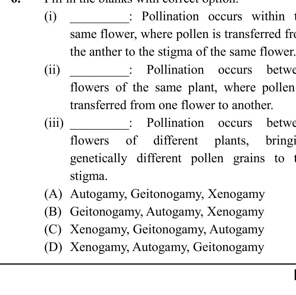 (i) : Pollination occurs within the same | StudyX