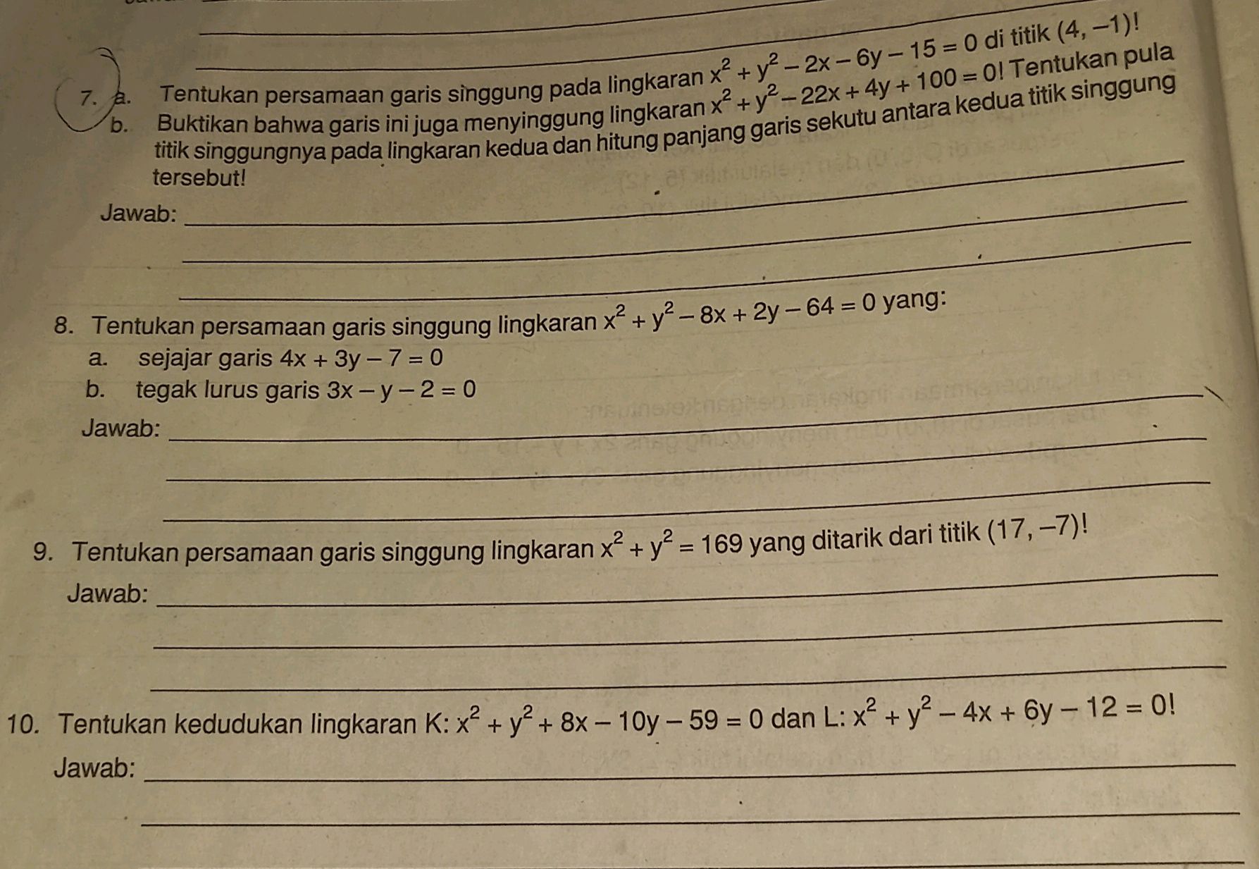 7. a. Tentukan persamaan garis singgung pada | StudyX