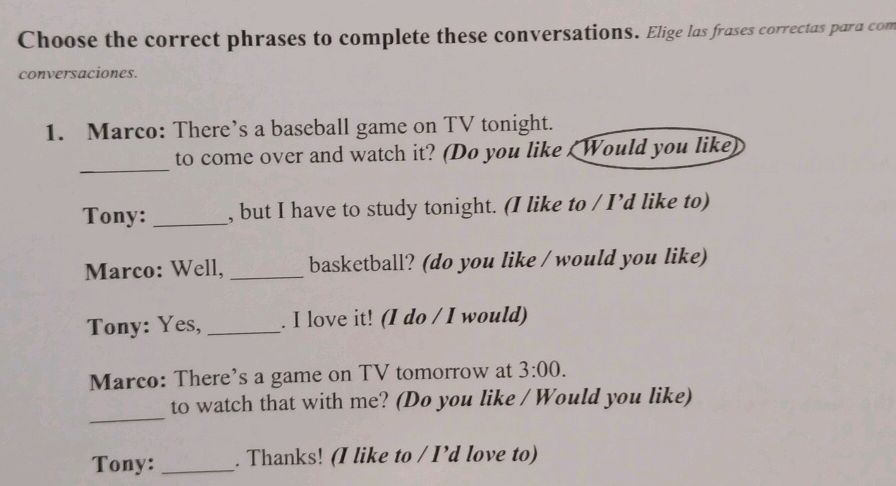 Choose the correct phrases to complete these | StudyX