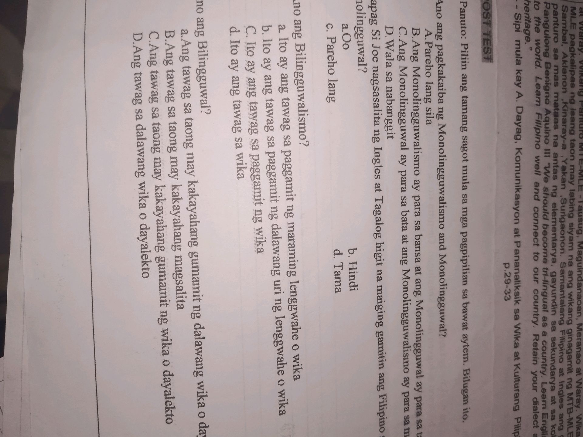 Panuto: Piliin ang tamang sagot mula sa mga | StudyX