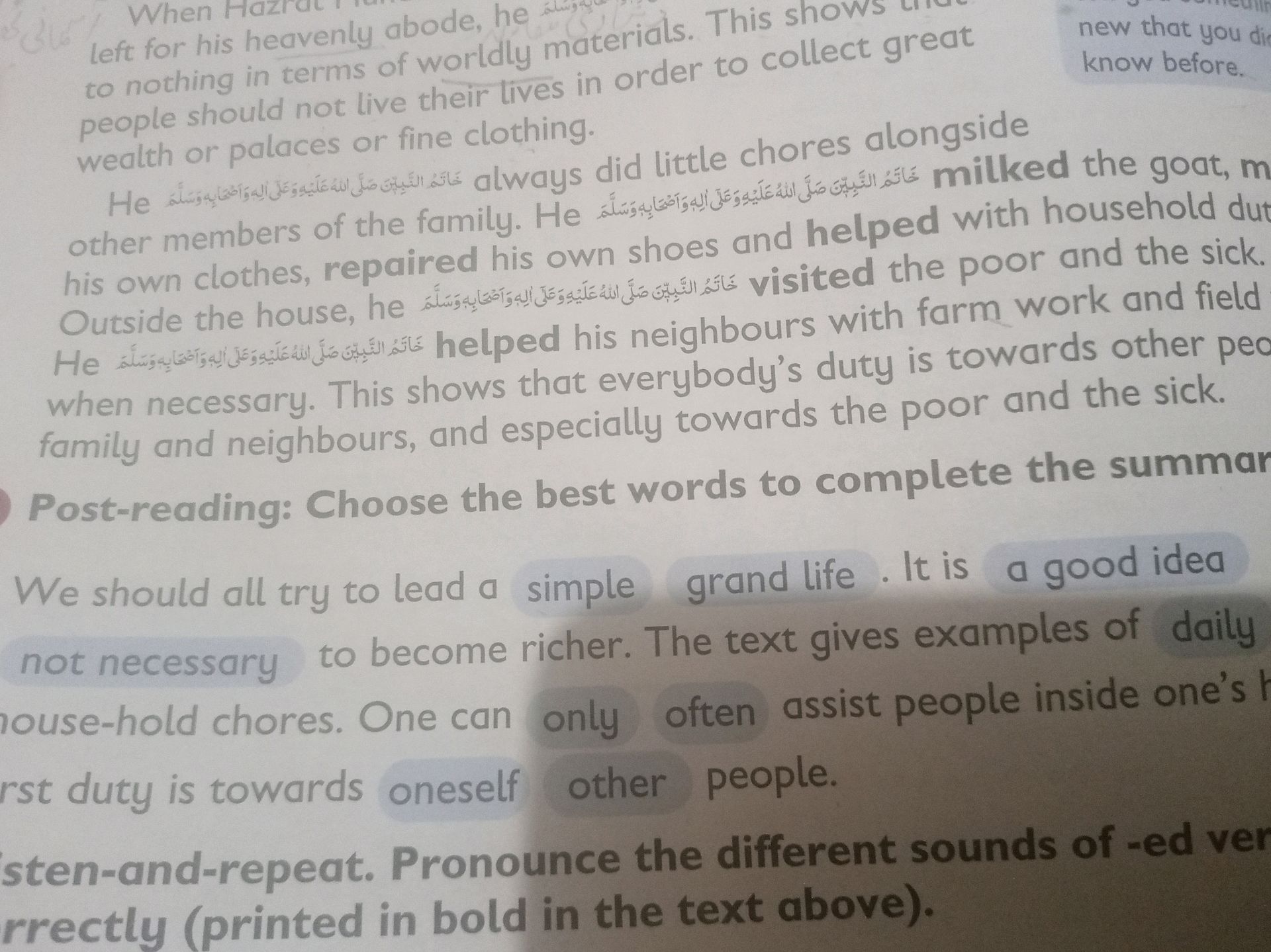 Post-reading: Choose the best words to | StudyX