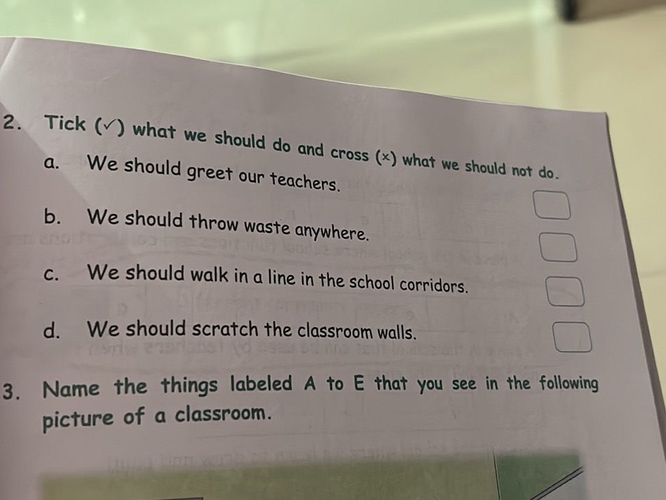 2. Tick ( ) what we should do and cross (x) | StudyX