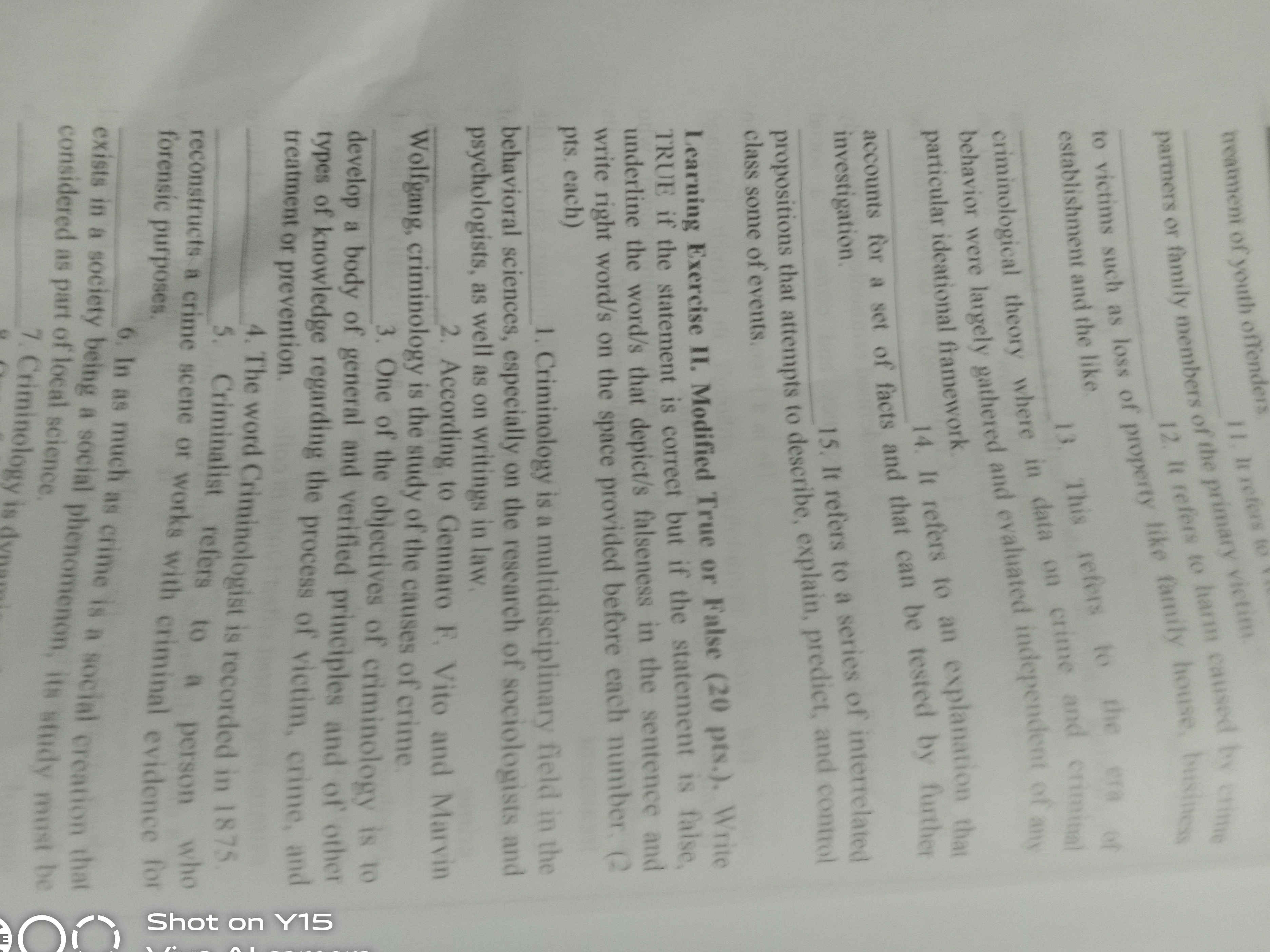 Learning Exercise II. Modified True or False | StudyX