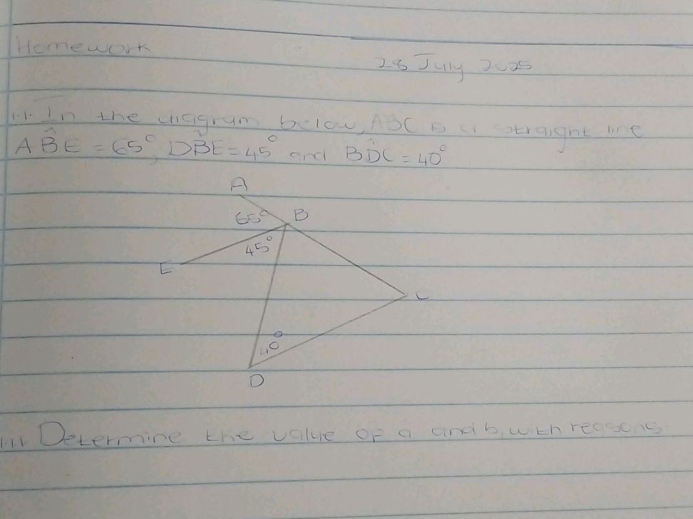 In the diagram below, ABC is a straight