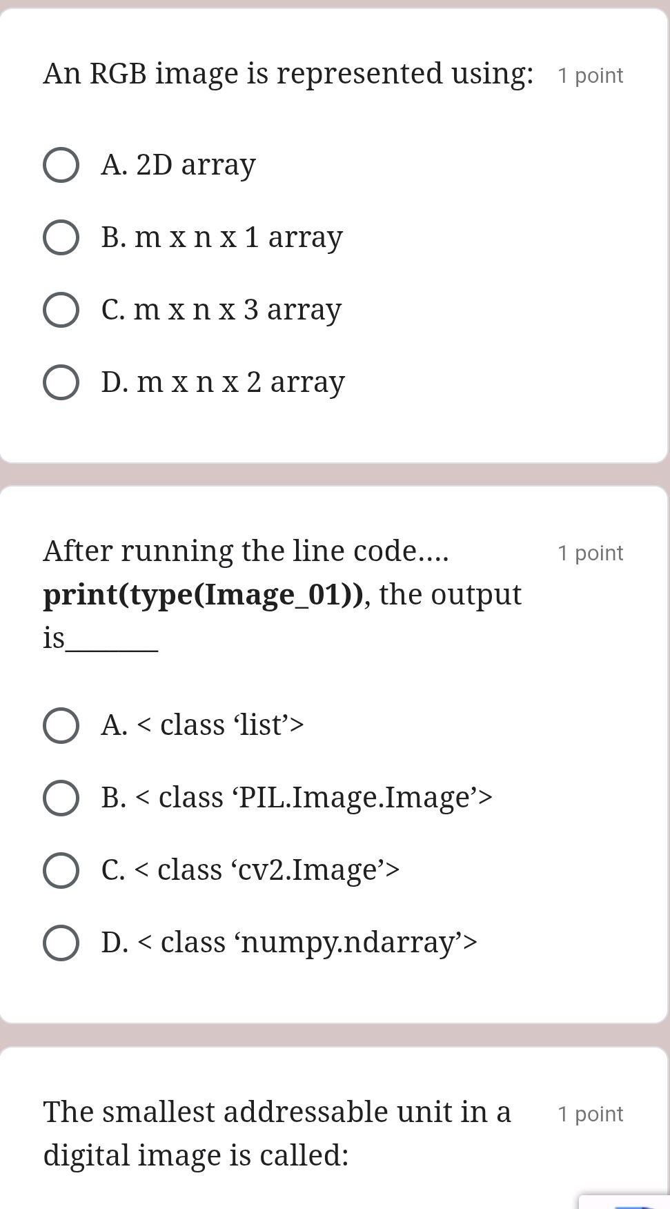 An RGB image is represented using: A. 2D | StudyX