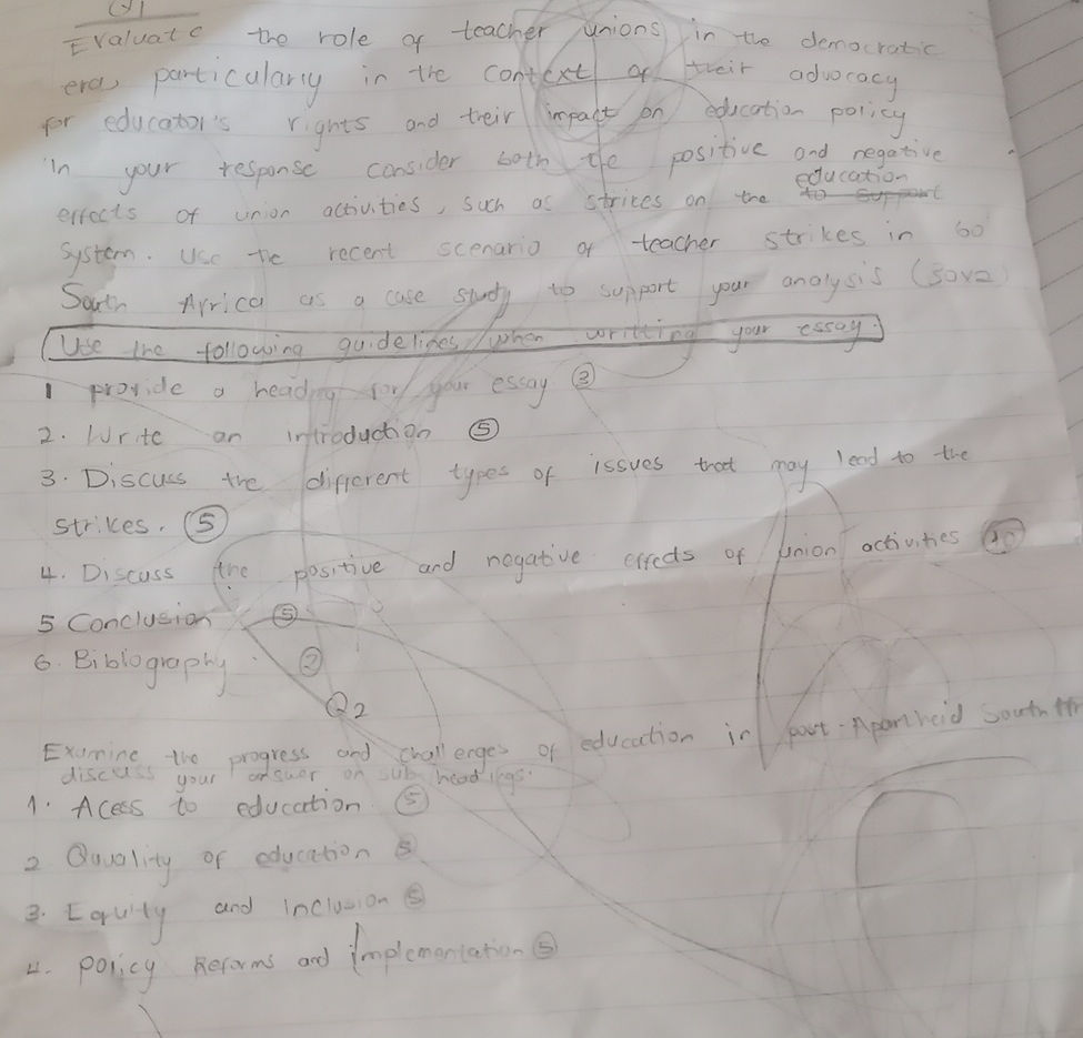 Q1 Evaluate the role of teacher unions in | StudyX