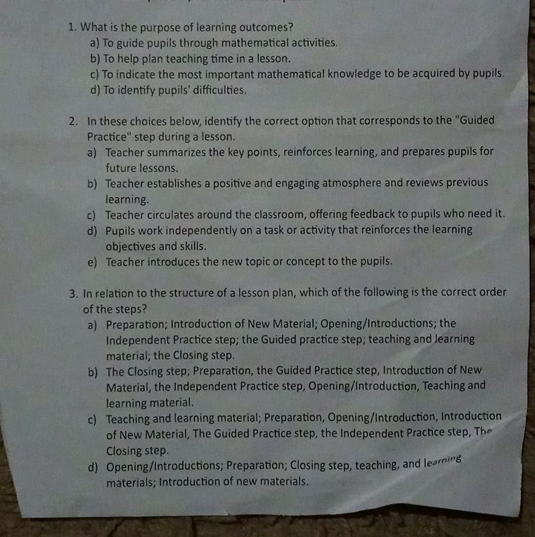 1. What is the purpose of learning outcomes? | StudyX