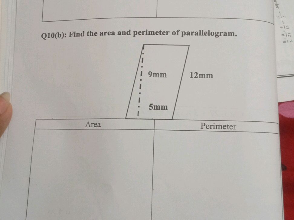 Q10(b): Find the area and perimeter of | StudyX