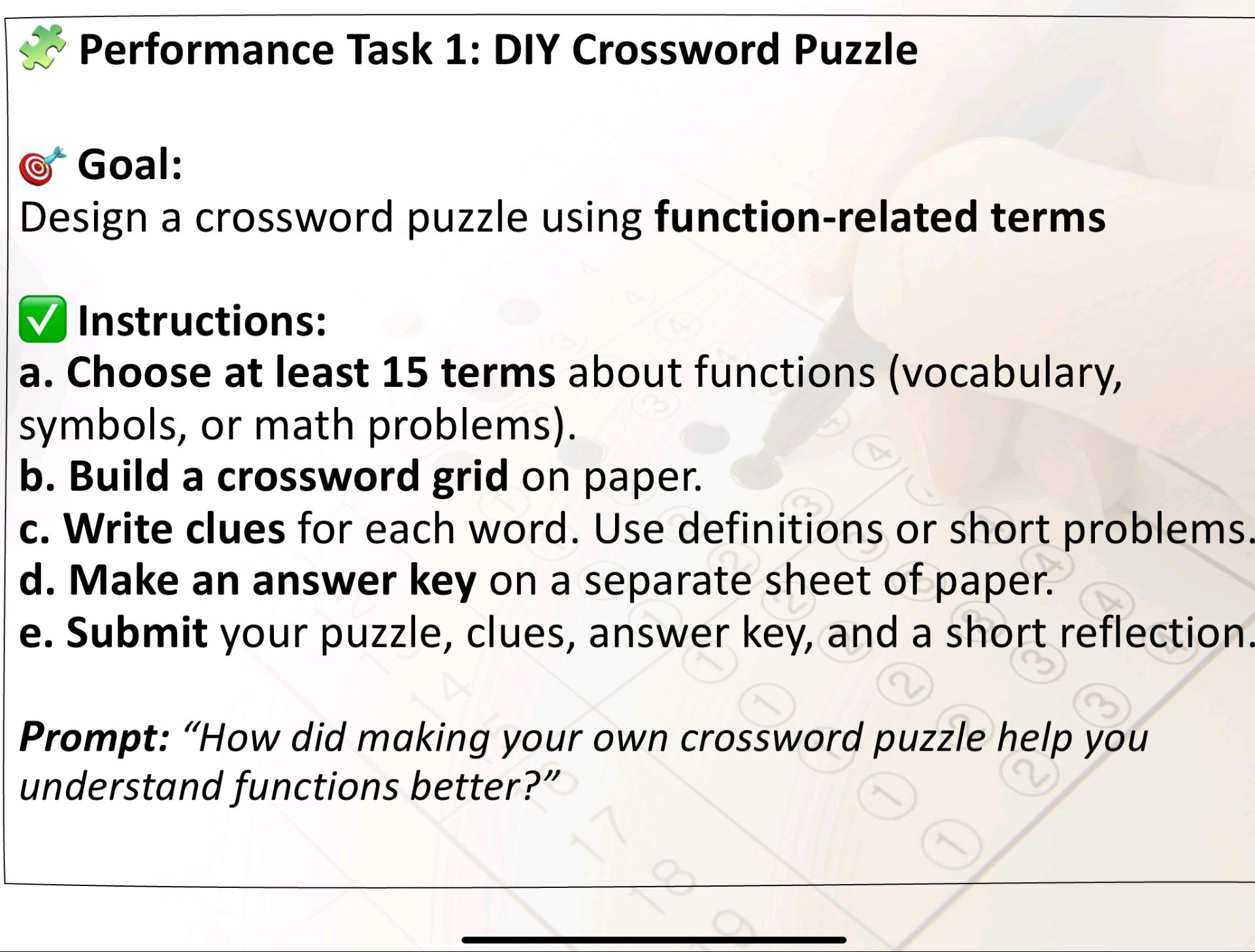 Performance Task 1: DIY Crossword Puzzle | StudyX