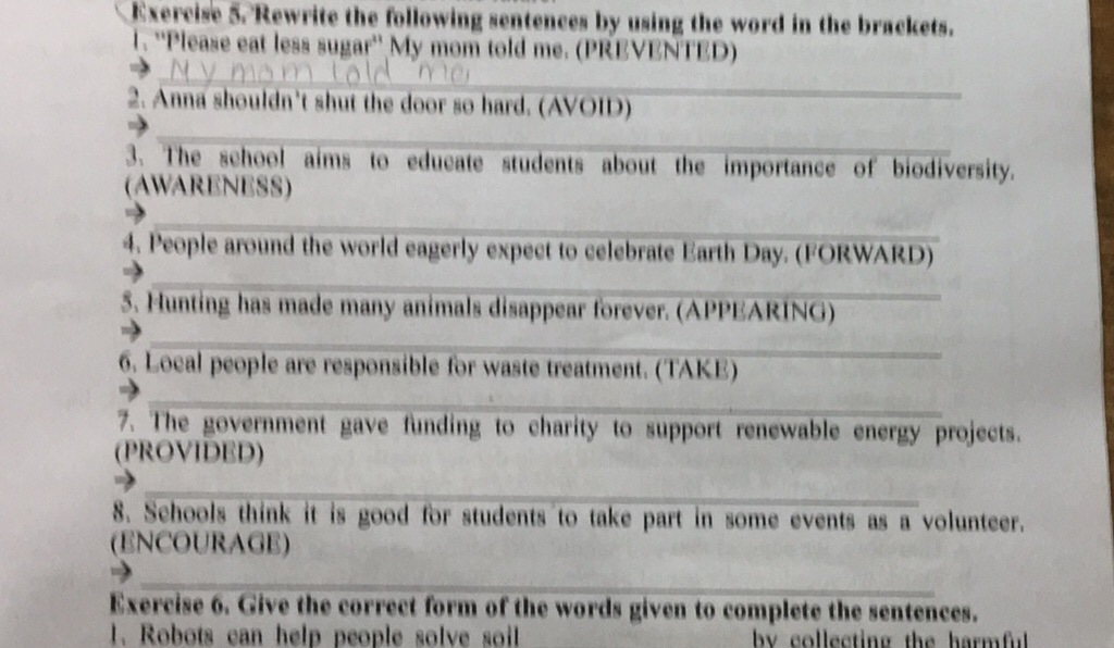 Exercise 5. Rewrite the following sentences | StudyX