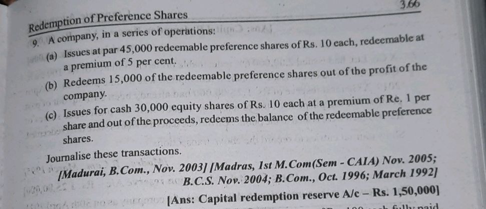 Redemption of Preference Shares 9. A