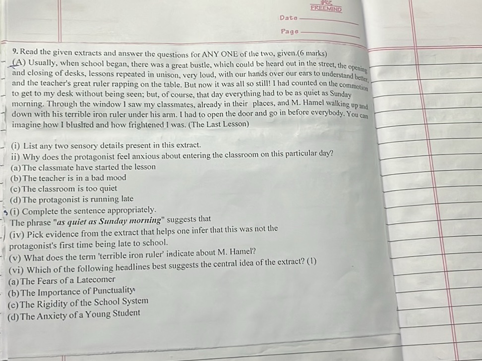 9. Read the given extracts and answer the | StudyX