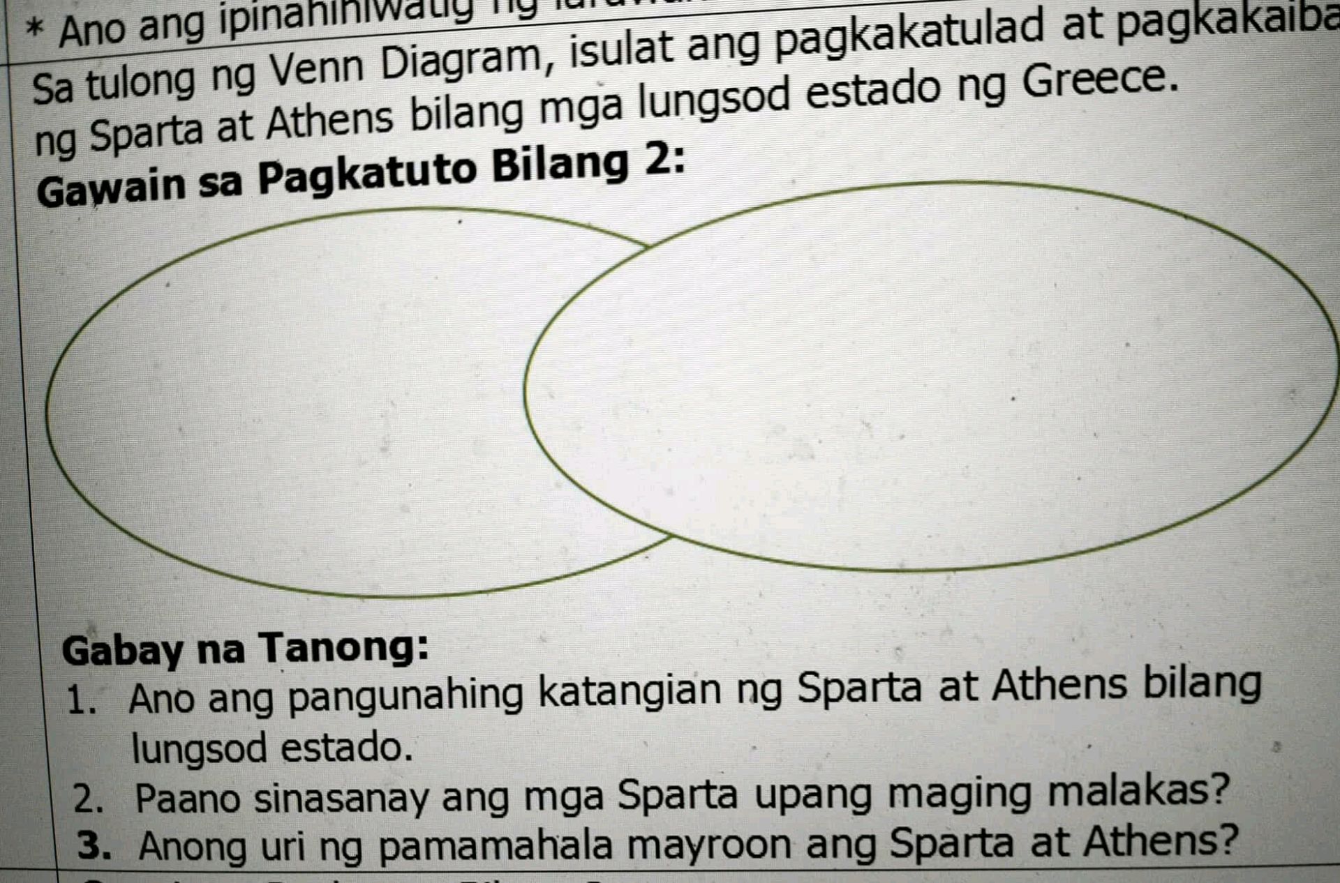 Sa tulong ng Venn Diagram, isulat ang | StudyX