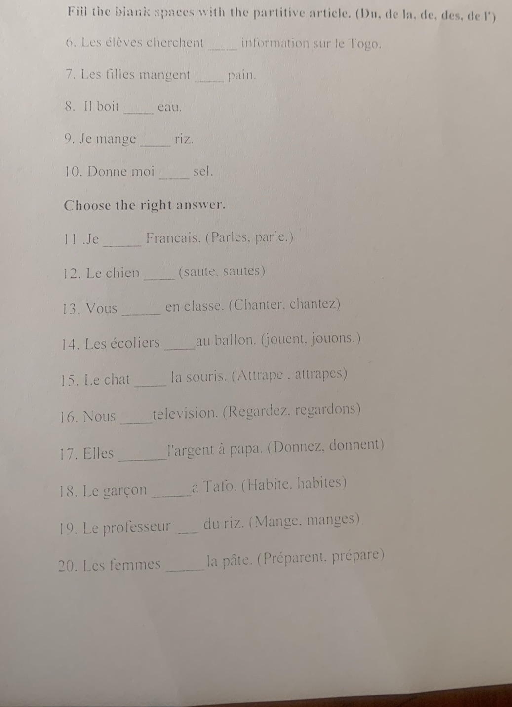 Fill the blank spaces with the partitive | StudyX