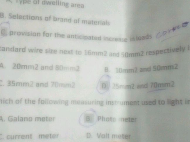 standard wire size next to 16mm2 and 50mm2