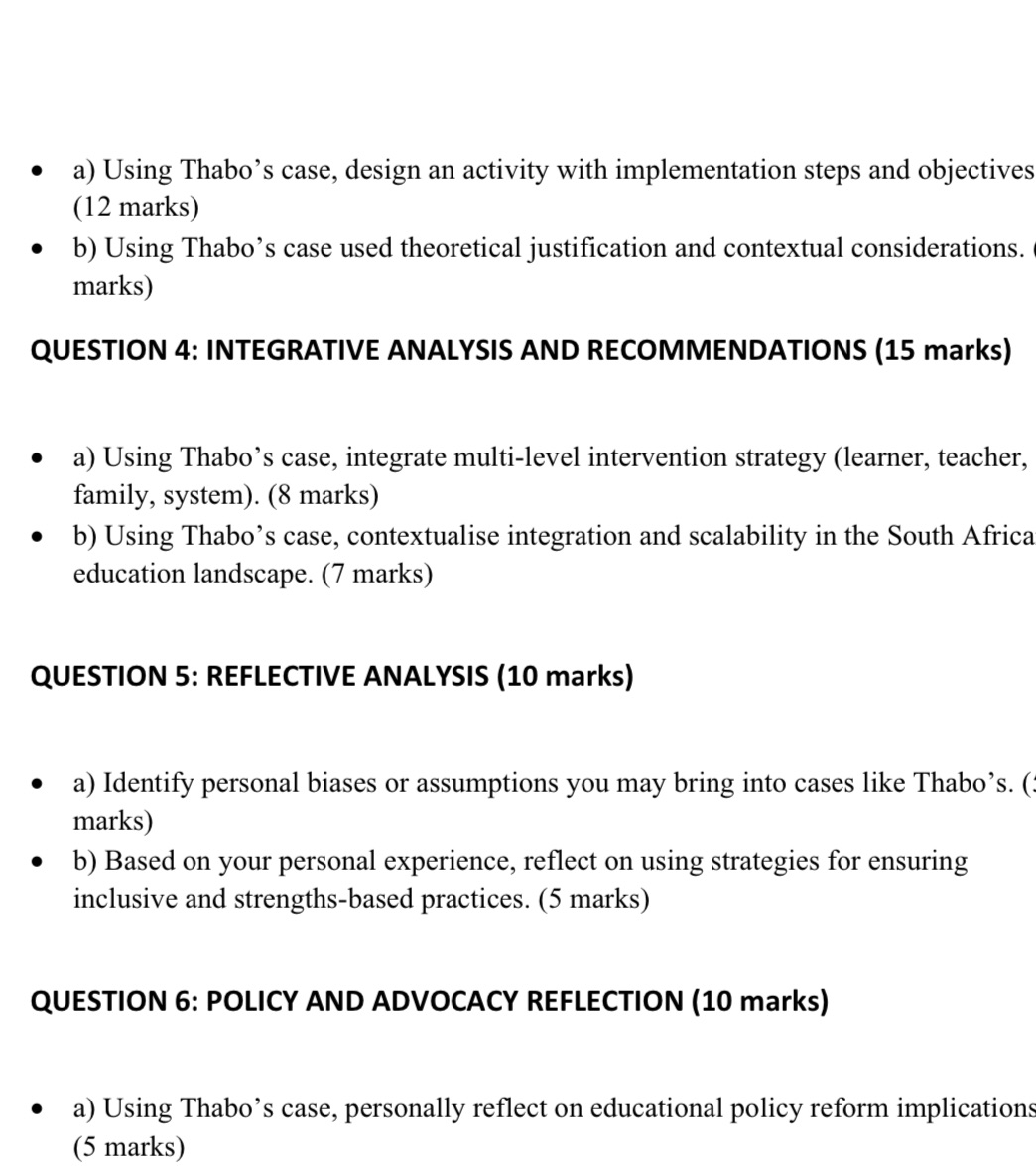 a) Using Thabo's case, design an activity | StudyX
