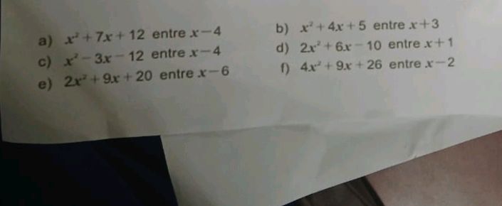 a) $x^2 + 7x + 12$ entre $x-4$ b) $x^2 + 4x | StudyX