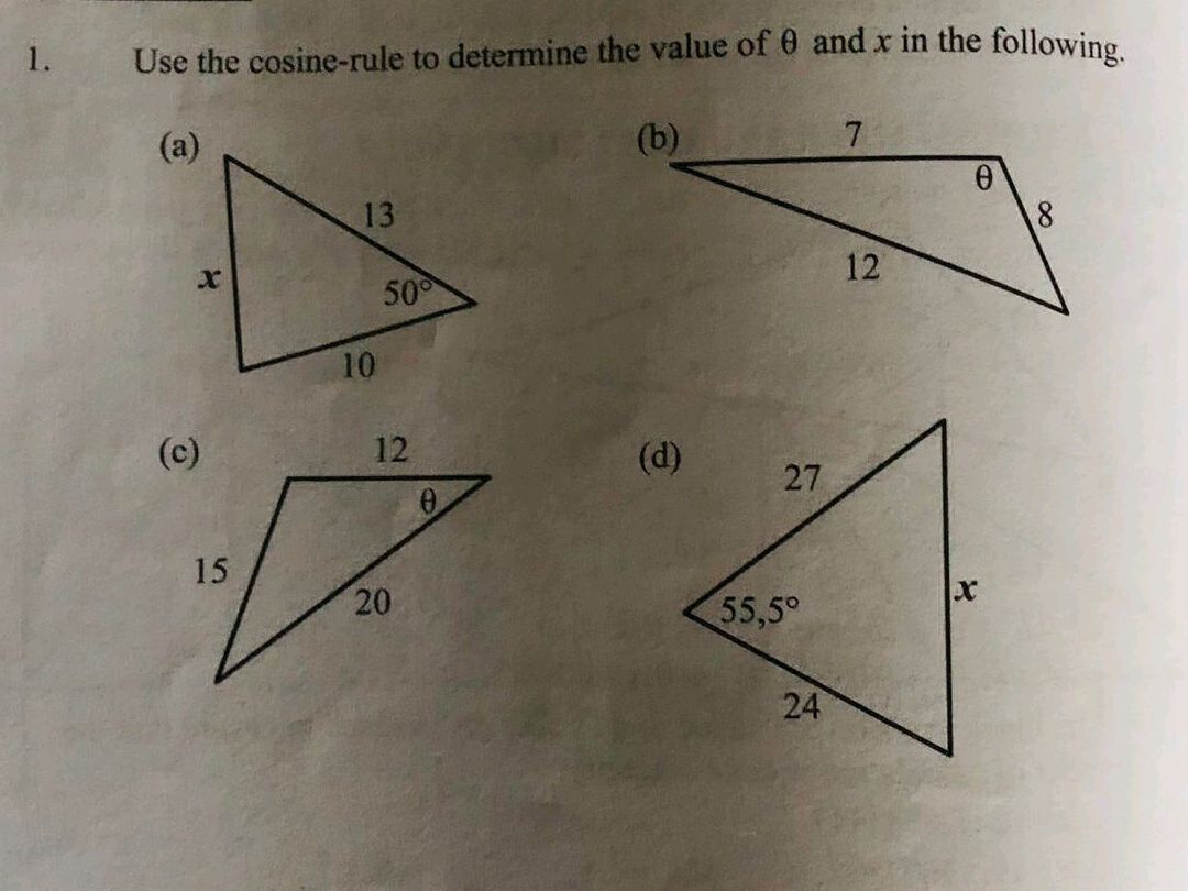 1. Use the cosine-rule to determine the | StudyX