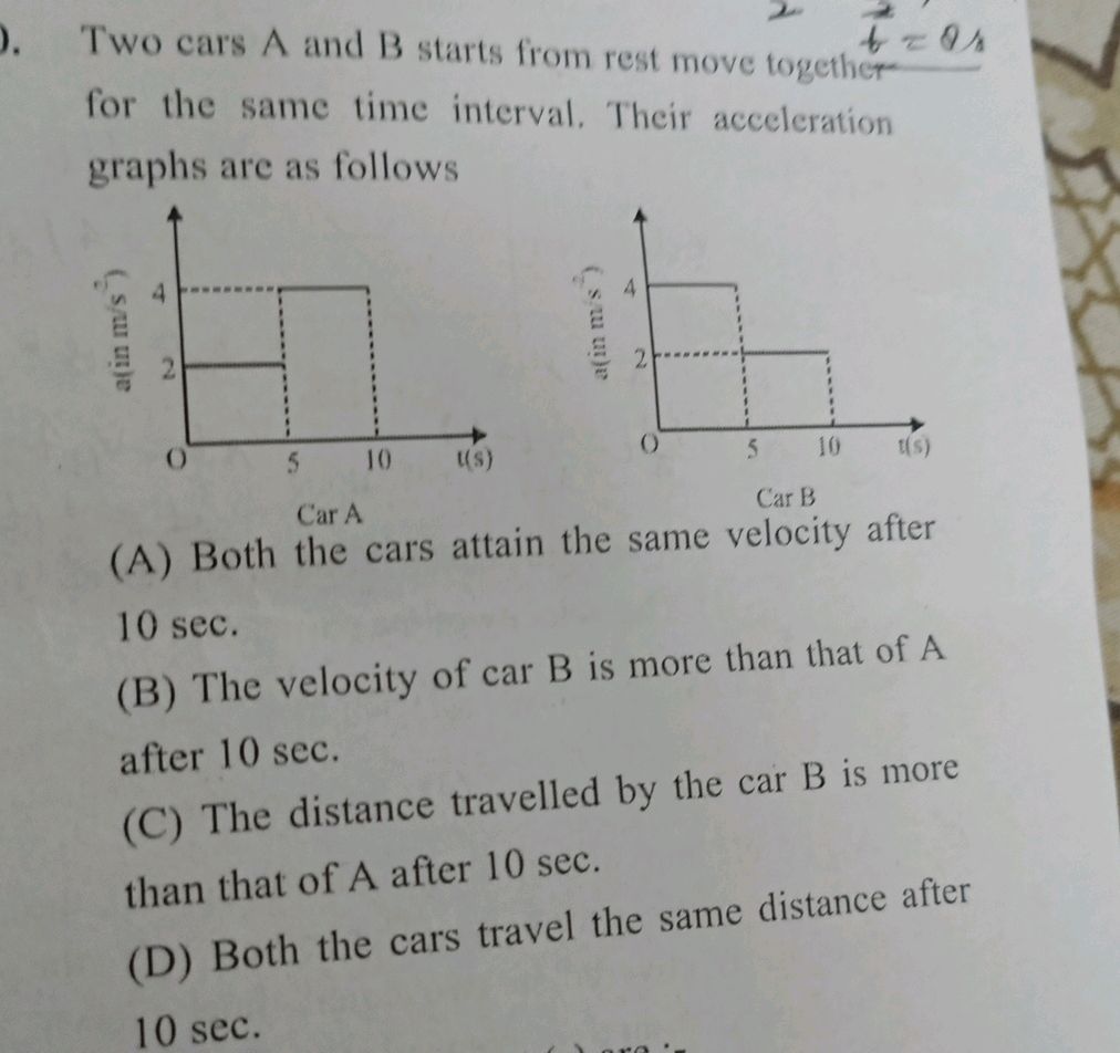 Two cars A and B starts from rest move | StudyX