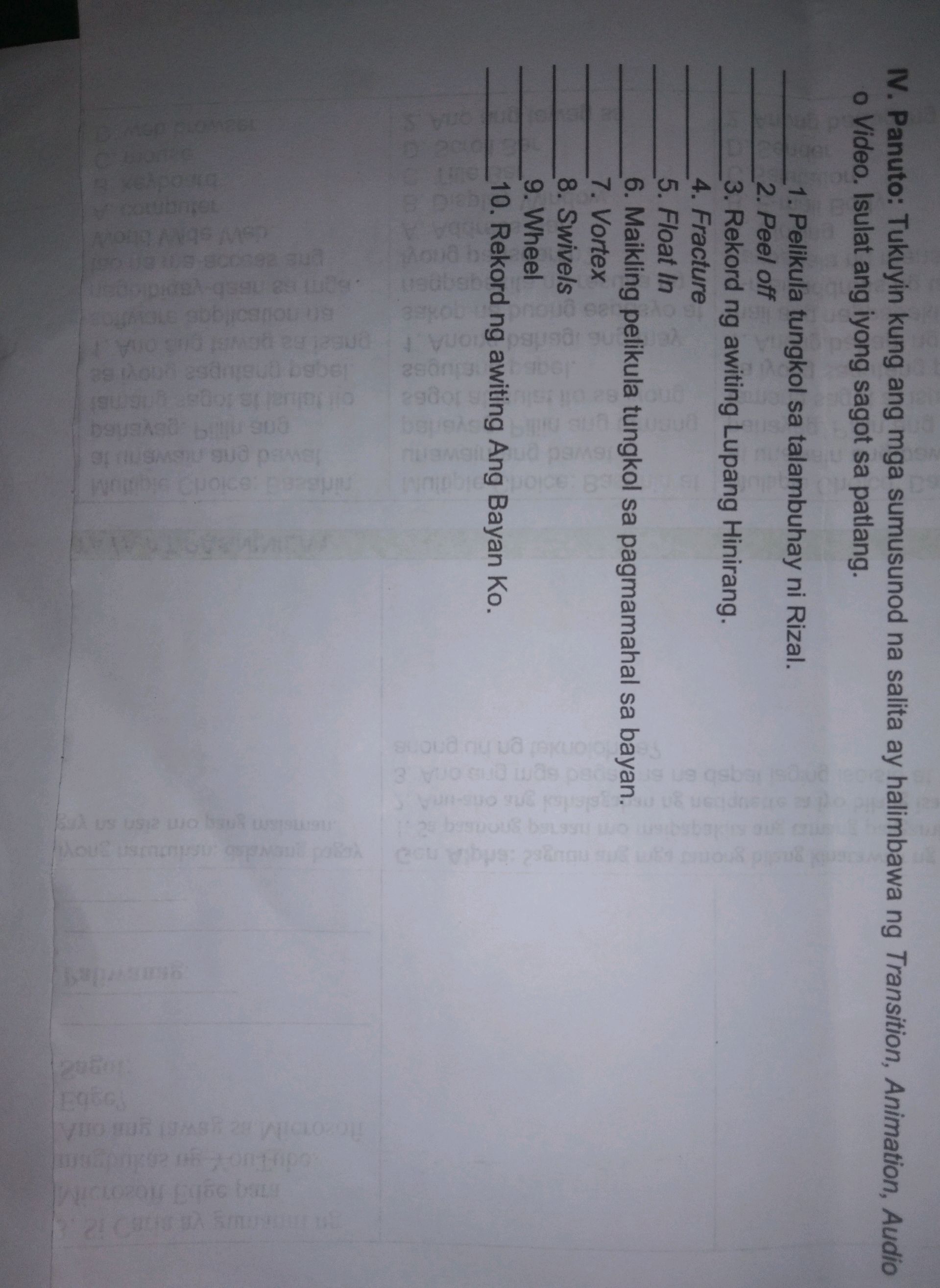 IV. Panuto: Tukuyin kung ang mga sumusunod | StudyX