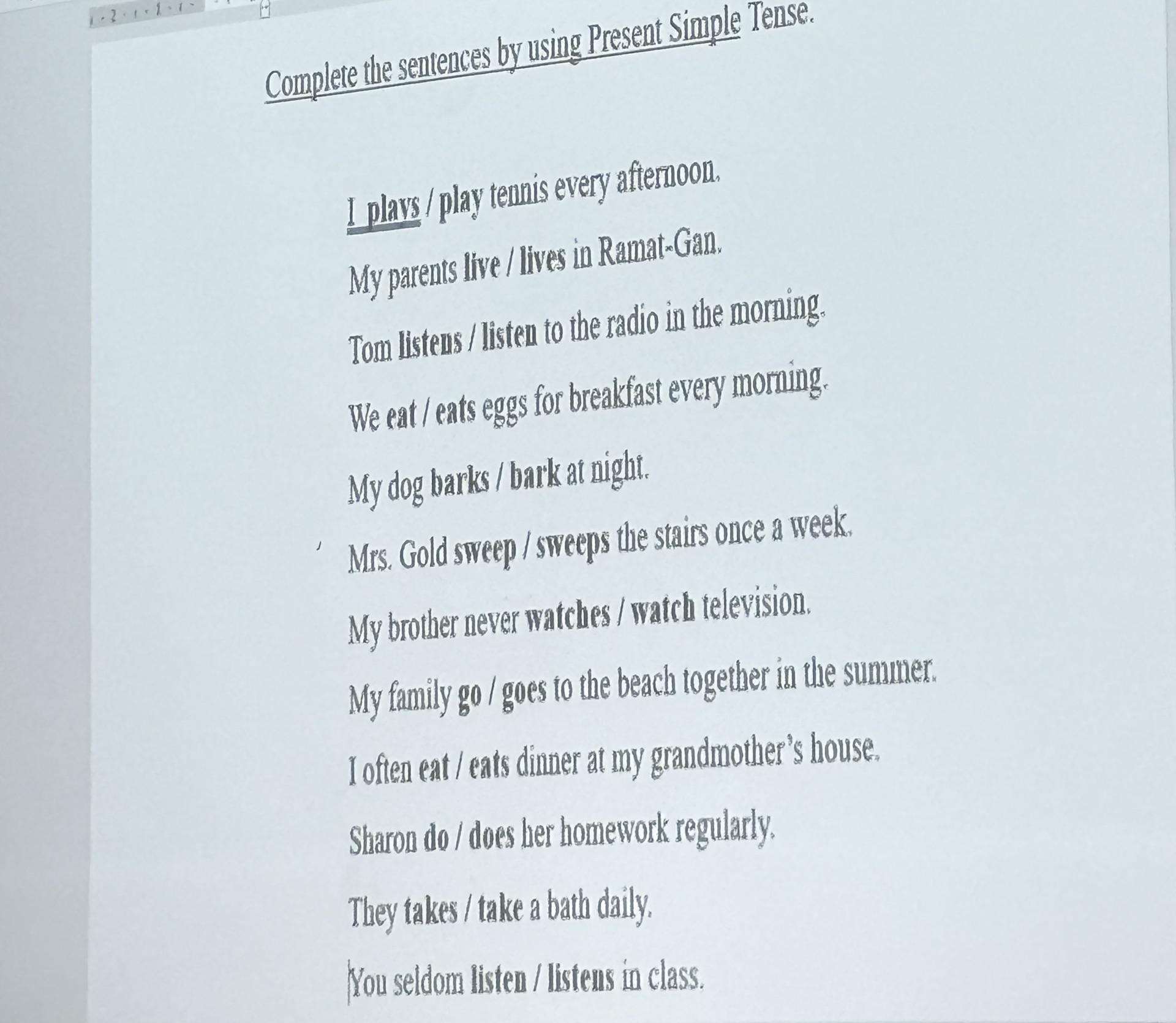 Complete the sentences by using Present | StudyX
