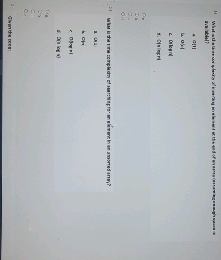 1) What is the time complexity of inserting | StudyX