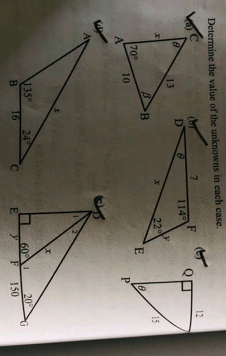 Determine the value of the unknowns in each | StudyX