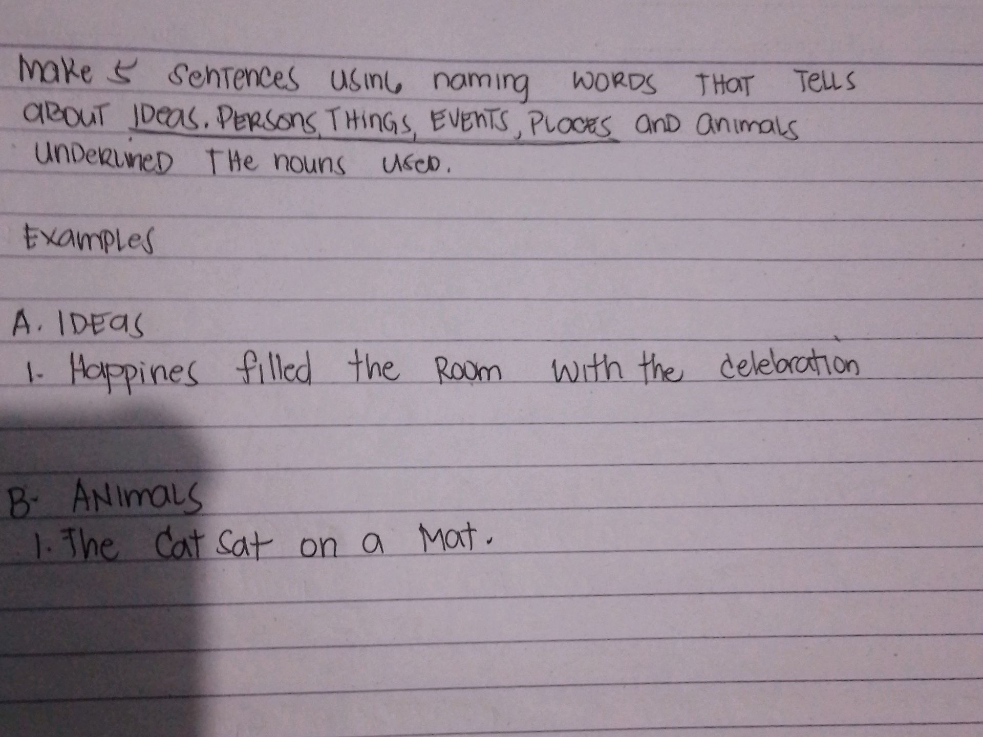 Make 5 Sentences using naming words that | StudyX