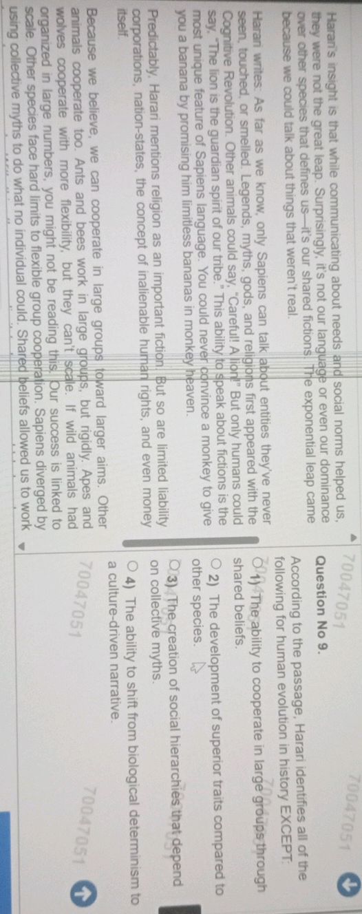 Question No 9. According to the passage, | StudyX