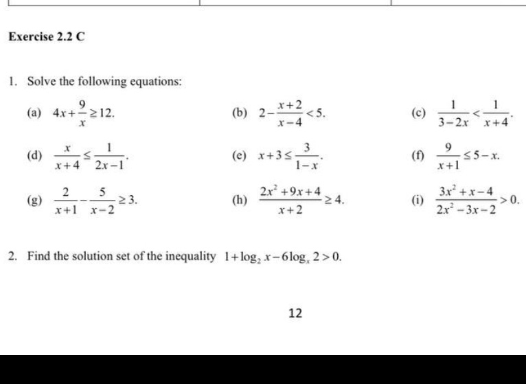 Exercise 2.2 C 1. Solve the following | StudyX