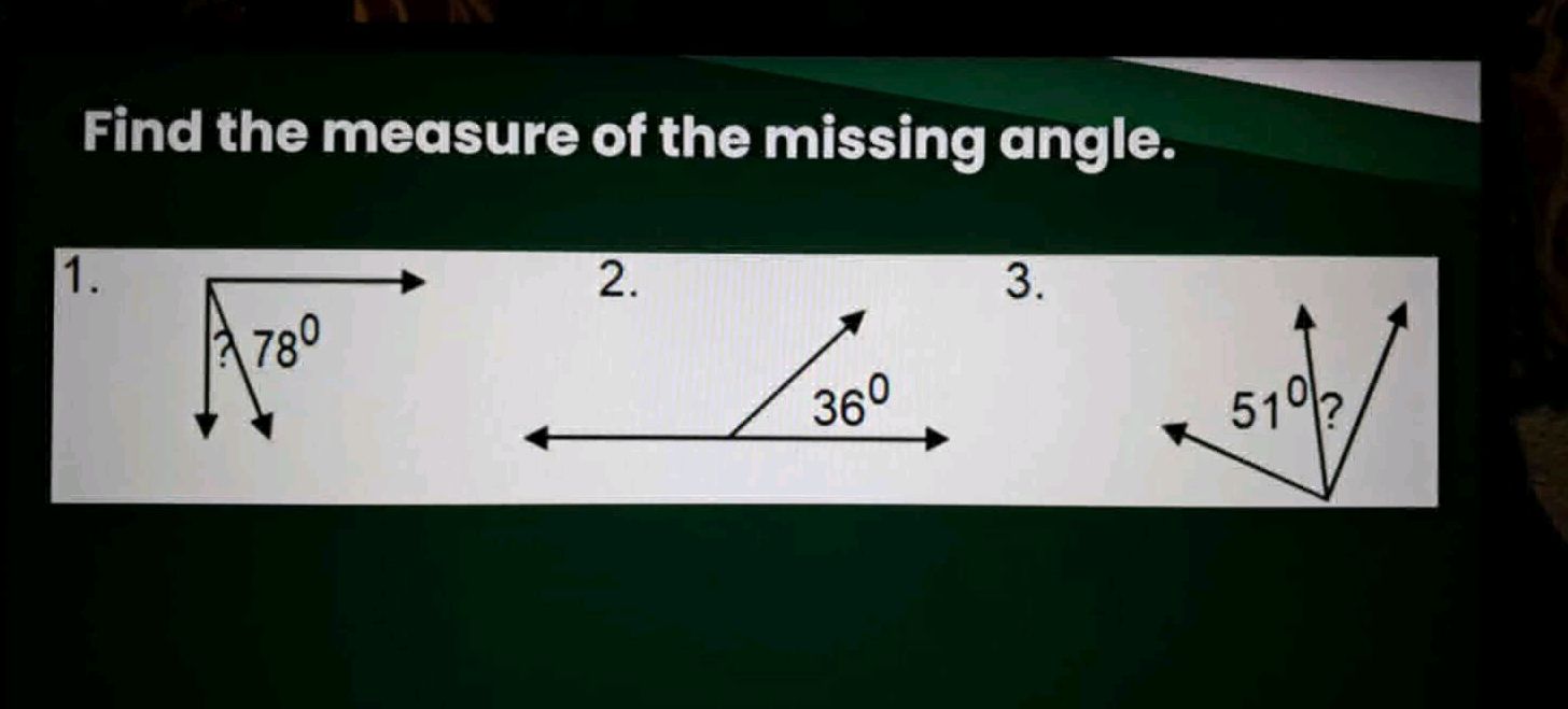 Find the measure of the missing angle. 1. | StudyX